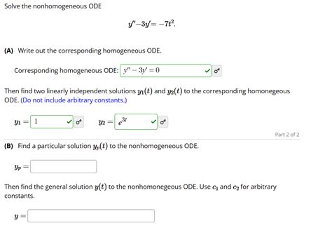 Solved Solve The Nonhomogeneous Odey 3y 7t2 A ﻿write