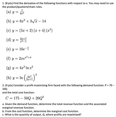 solved 1 8 pts find the derivative of the following