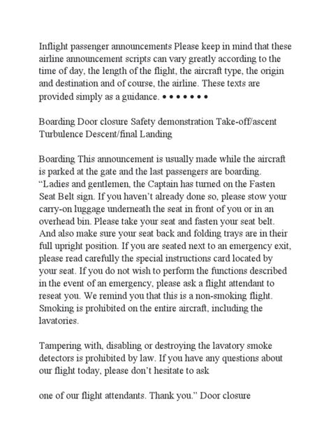 Inflight Passenger Announcements Please Keep In Mind That These Airline
