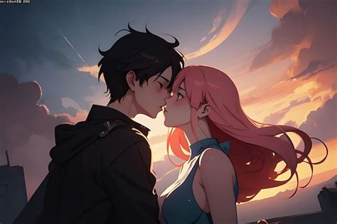 Kissing Anime Couple Premium Ai Generated Image
