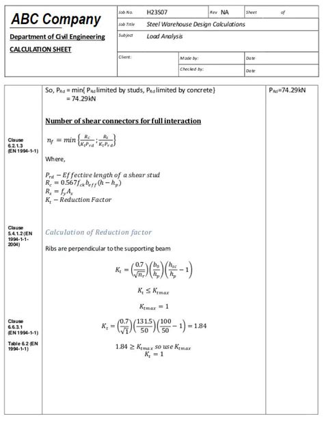 Engineering Calculation Sheet Template Word