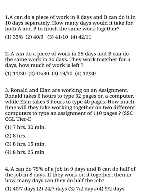 Work Rate Problems For Exam Prep Pdf