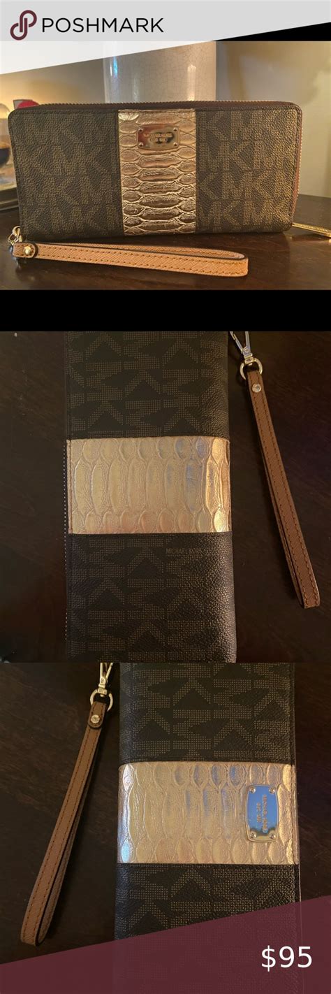 Michael Kors Wristlet Brown Gold Clutch Nwot