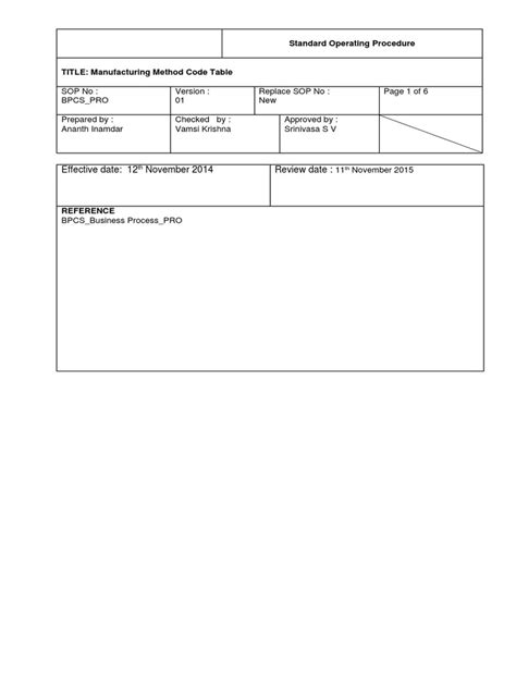 Bpcs Pro Manufacturing Method Code Table Pdf Industries