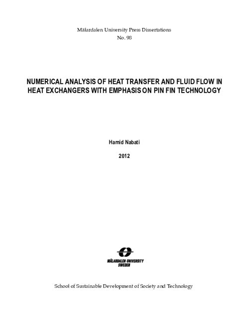 Pdf Numerical Analysis Of Heat Transfer And Fluid Flow In Heat