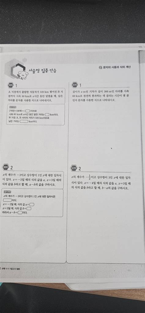 수학질문이요 급해요 중1문자와 식 지식in