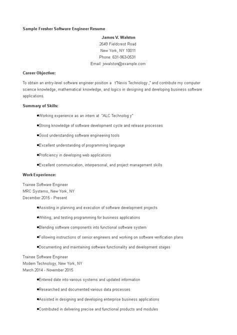 Fresher Software Engineer Resume Templates At