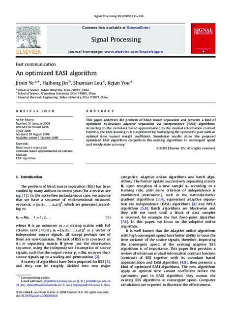 Pdf An Optimized Easi Algorithm