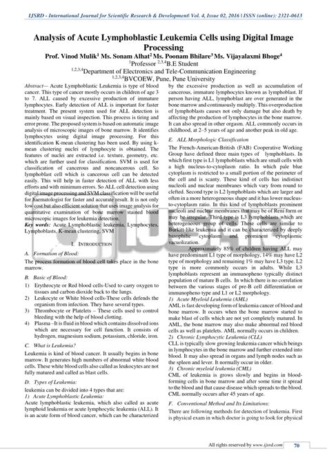 Pdf Analysis Of Acute Lymphoblastic Leukemia Cells Using Digital Image Processing