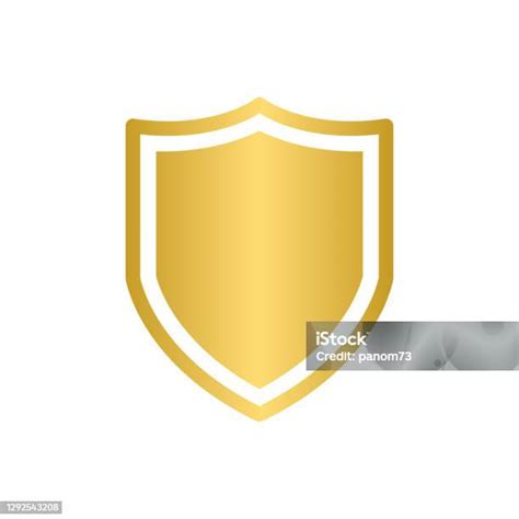 그래픽 디자인 로고 웹 사이트 소셜 미디어 모바일 앱 Ui 일러스트레이션을 위한 골드 쉴드 벡터 아이콘 보안 보호 기호 방패에 대한 스톡 벡터 아트 및 기타 이미지 Istock