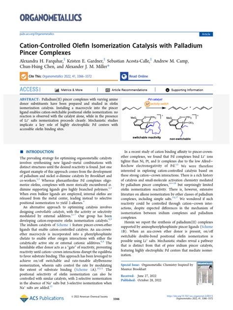 Cation Controlled Olefin Isomerization With Pd Pincer Complexes Pdf Coordination Complex