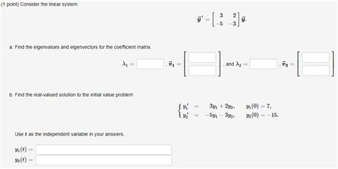 Solved (1 point) Consider the linear system 3 21- 5 -3 0 a | Chegg.com