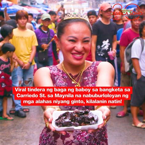 Kapuso - Viral na tindera na si Ate Jack na nakasuot ng gintong alahas habang nagtitinda ng baga ...