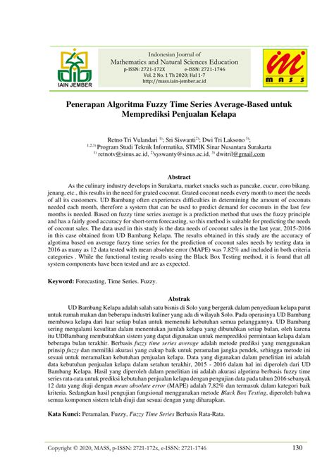 Pdf Penerapan Algoritma Fuzzy Time Series Average Based Untuk Memprediksi Penjualan Kelapa