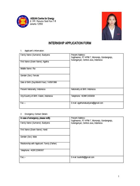 Internship Application Form Asean Centre For Energy Jl Hr Rasuna Said Kav 7 8 Jakarta 12950