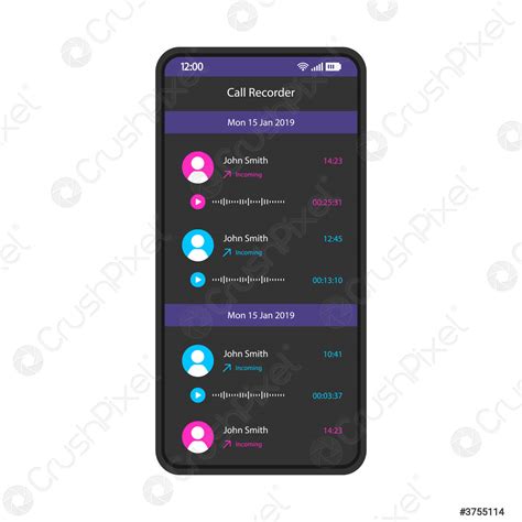 Call Recorder Smartphone Interface Vector Template Stock Vector