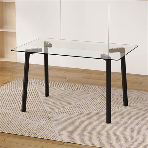 Sudica 51 Modern Rectangular Glass Dining Table For 4 6 Clear Tempered With Metal Legs
