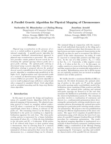 Pdf A Parallel Genetic Algorithm For Physical Mapping Of Chromosomes