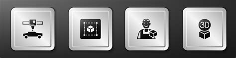 3d 프린터 자동차 기하학적 그림 큐브 그래픽 디자이너 및 이소메트릭 큐브 아이콘을 설정합니다 실버 스퀘어 버튼 벡터 3차원 형태에 대한 스톡 벡터 아트 및 기타 이미지