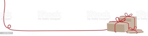 크라프트지와 빨간 활로 포장된 선물 패키지 가로 배너입니다 갈색 종이 선물 벡터 일러스트 레이 션 평면 디자인 나비매듭에 대한 스톡 벡터 아트 및 기타 이미지 Istock