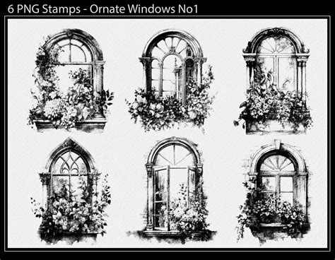 Ornate Window Frame Digital Stamp Monotone Png Graphics Etsy