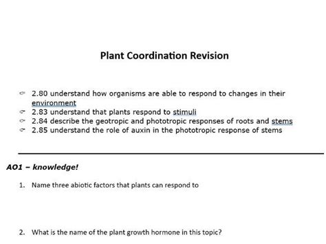 Gcse Igcse Revision Plant Coordination Teaching Resources