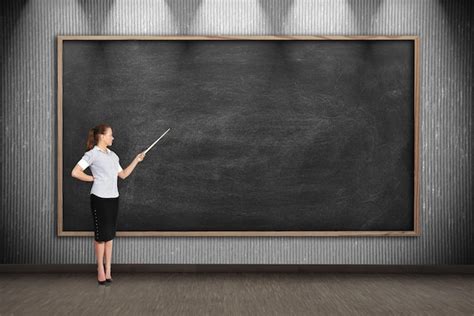 Premium Photo Woman Points At A Blank Board