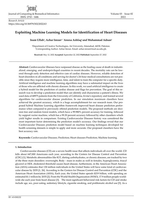 pdf exploiting machine learning models for identification of heart