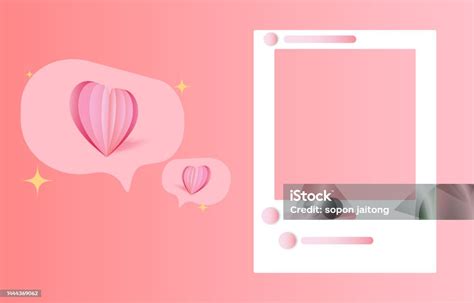 소셜 미디어 사진 프레임 3d 하트 사랑 버튼 커플을 위한 메시지 보내기 발렌타인 데이를 위한 개념 채팅 벡터 일러스트레이션 3