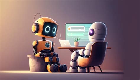 Premium Photo A Robot And A Man Sit In Front Of A Computer Screen