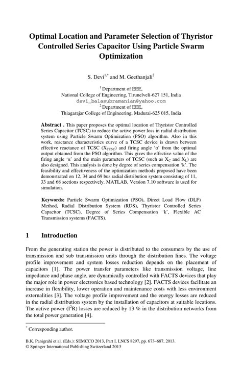 Pdf Optimal Location And Parameter Selection Of Thyristor Controlled Series Capacitor Using