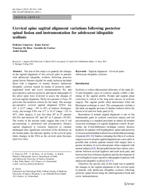 Pdf Cervical Spine Sagittal Alignment Variations Following Posterior
