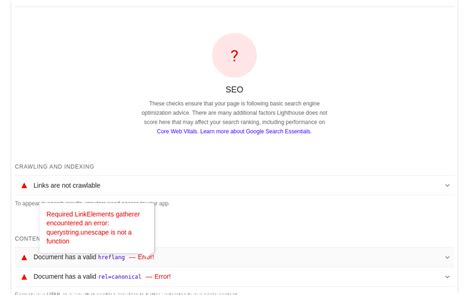Seo Audit Error With Unescaped Query Params On Browser Version And On Pagespeedwebdev
