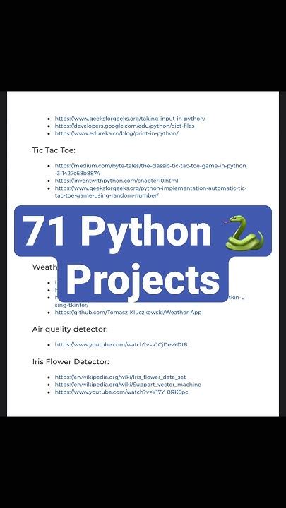 71 Python 🐍 Projects With References For Beginners 🚀 Pythonprojects Shorts Youtube