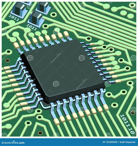 Circuit Chip On Board Close Up Stock Vector Illustration Of Computer Concept 132300908