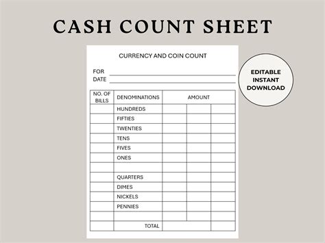 Money Count Sheet Money
