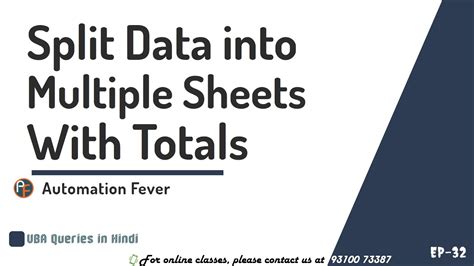 Split Data Into Multi Sheets With Total Vba Queries In Hindi Youtube