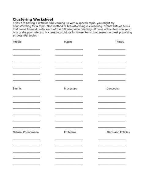 Clustering Worksheet Pdf