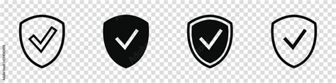 Shield Check Mark Icon Set Protection Approve Sign Safe Icon Tick And Cross Icons Vector