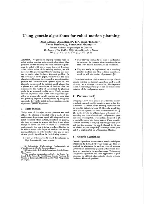 Pdf Using Genetic Algorithms For Robot Motion Planning