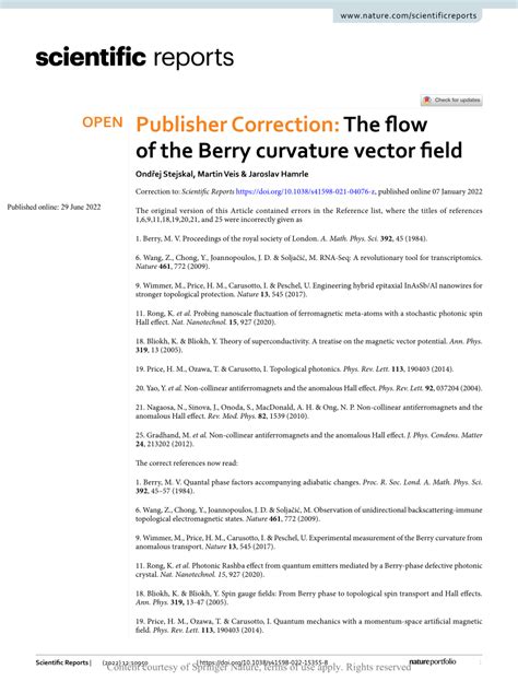 Pdf Publisher Correction The Flow Of The Berry Curvature Vector Field