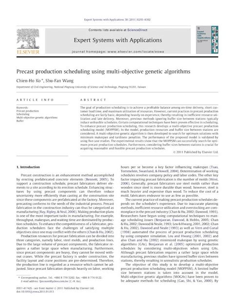 Pdf Precast Production Scheduling Using Multi Objective Genetic