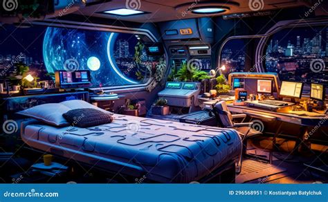 Room With Bed Desks And Monitor In It Generative Ai Stock Image