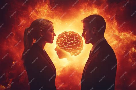 Burning Mind Side Profile Of A Couple With Flaming Brain Patterns