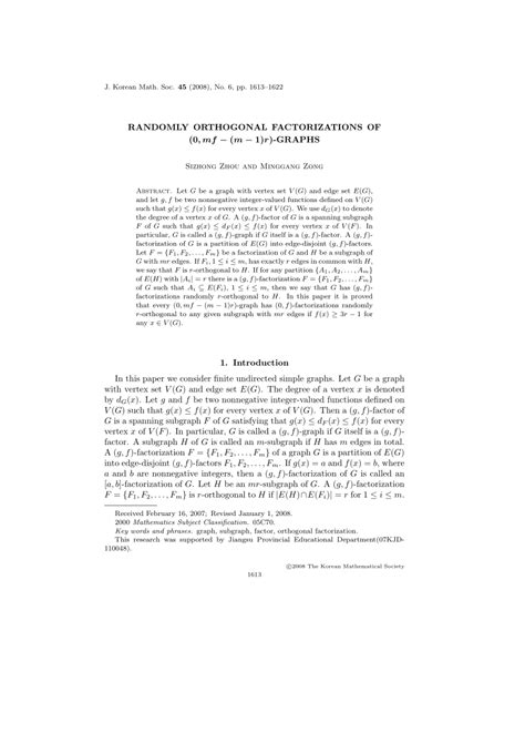 Pdf Randomly Orthogonal Factorizations Of 0 Mf M 1r Graphs