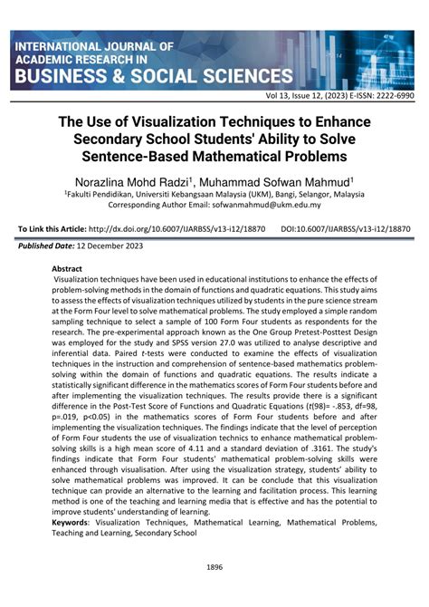 Pdf The Use Of Visualization Techniques To Enhance Secondary School Students Ability To Solve
