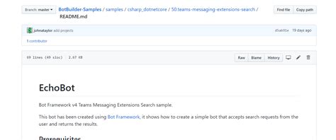 [bash 11 05] 50 teams messaging extensions search readme should not say