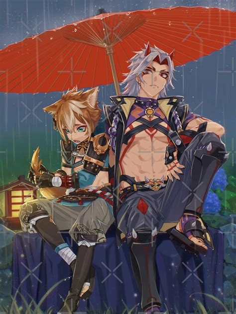 Arataki Itto And Gorou Genshin Impact Sticker By Seodalmi Redbubble