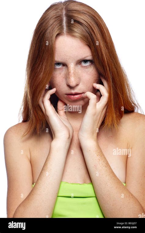 Portrait Of Beautiful Red Haired Model Posing Stock Photo Alamy