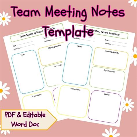 Team Meeting Notes Template Pdf And Editable Word Document By Apt Lines